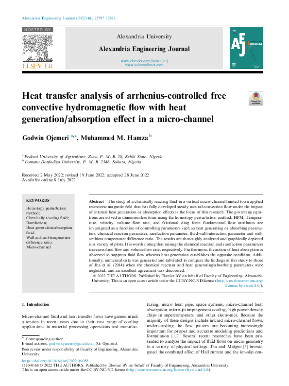 (PDF) Heat transfer analysis of arrhenius-controlled free convective hydromagnetic flow with ...