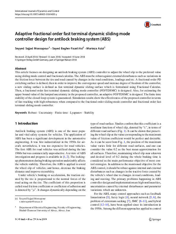 Pdf Adaptive Fractional Order Fast Terminal Dynamic Sliding Mode