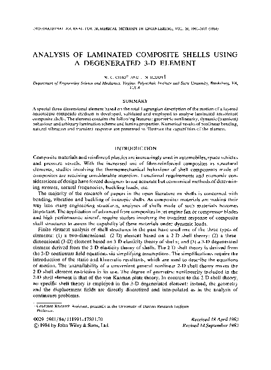(PDF) Analysis of laminated composite shells using a degenerated 3-D element