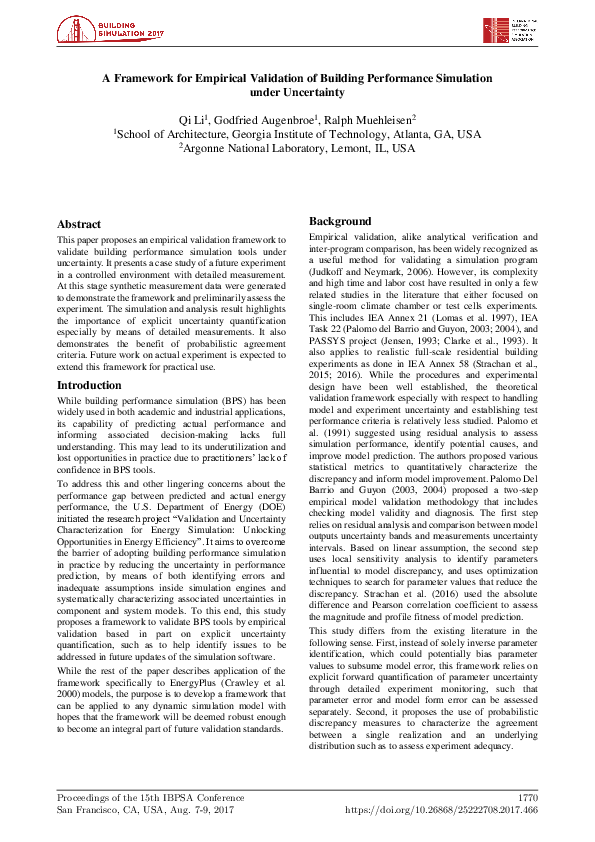 (PDF) A Framework for Empirical Validation of Building Performance Simulation under Uncertainty