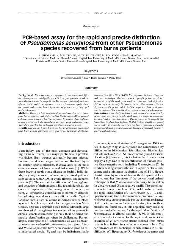 (PDF) PCR-based assay for the rapid and precise distinction of Pseudomonas aeruginosa from other ...
