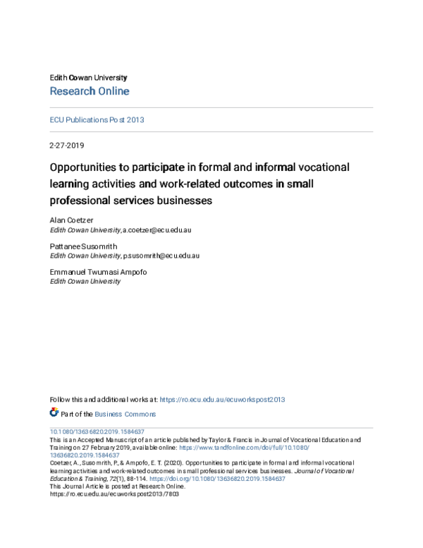 (PDF) Opportunities to participate in formal and informal vocational ...