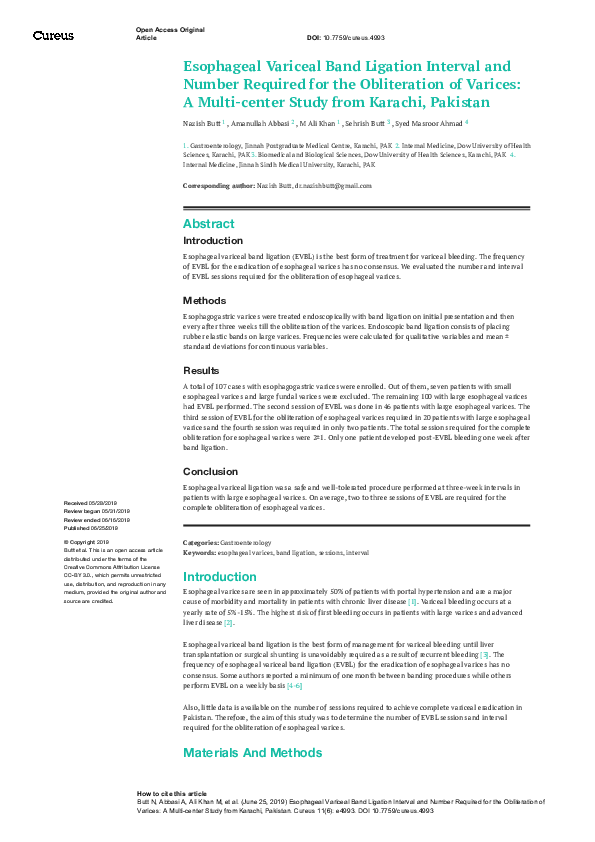 (PDF) Esophageal Variceal Band Ligation Interval and Number Required ...