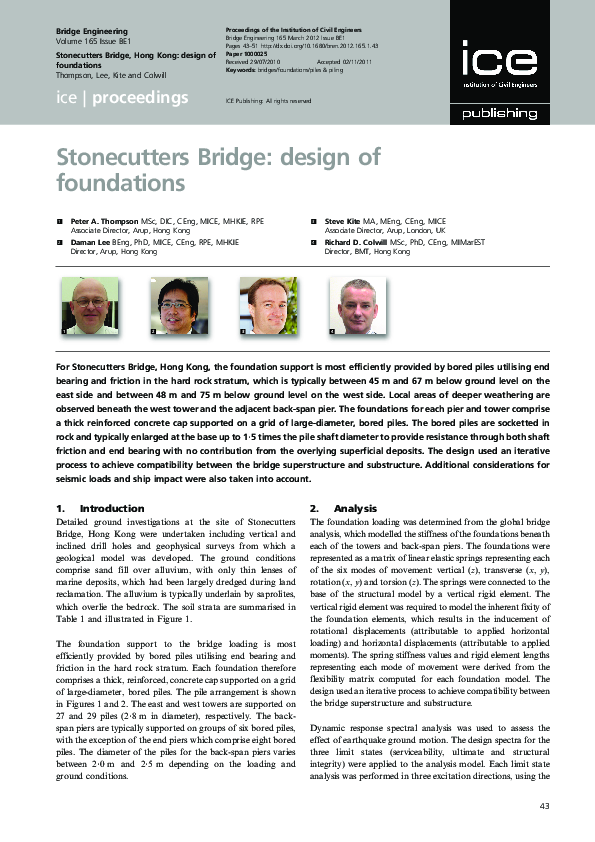(PDF) Stonecutters Bridge: design of foundations
