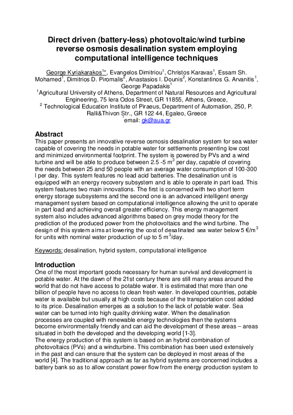 (PDF) Direct driven (battery-less) photovoltaic/wind turbine reverse osmosis desalination system ...