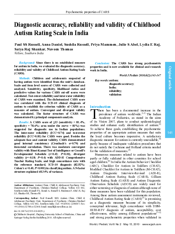 (PDF) Childhood Autism Rating Scale (CARS) and Autism Behavior ...