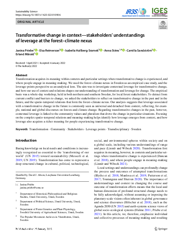 (PDF) Transformative change in context—stakeholders’ understandings of ...