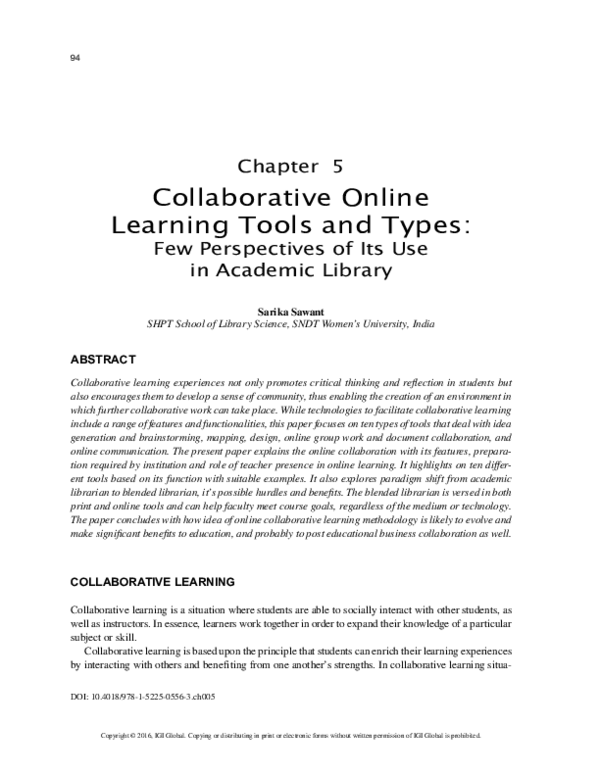 (PDF) Collaborative Online Learning Tools and Types: Few Perspectives ...
