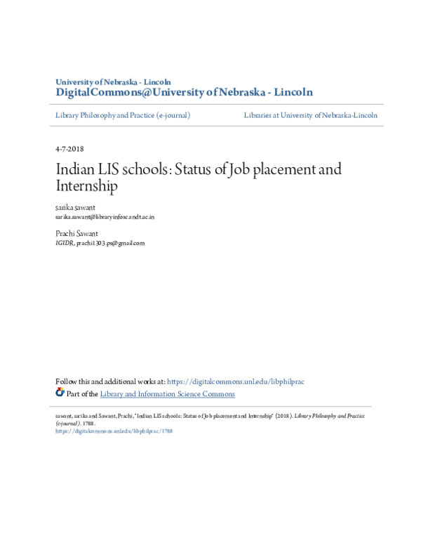 (PDF) Indian LIS schools: Status of Job placement and Internship