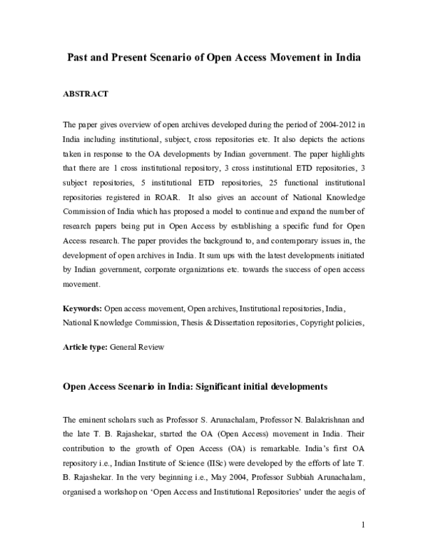 (DOC) Past and Present Scenario of Open Access Movement in India