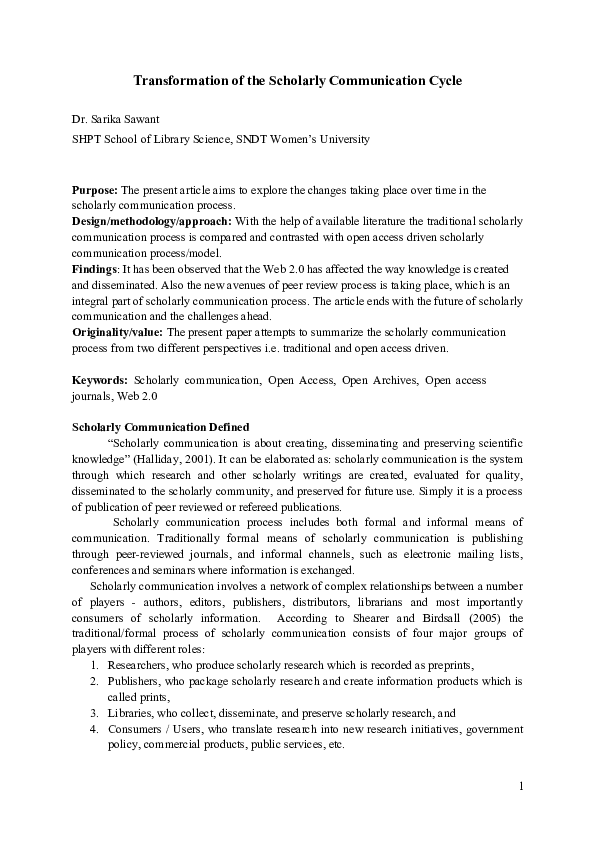(DOC) Transformation of the scholarly communication cycle