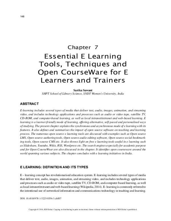 (PDF) Essential E Learning Tools, Techniques and Open CourseWare for E ...