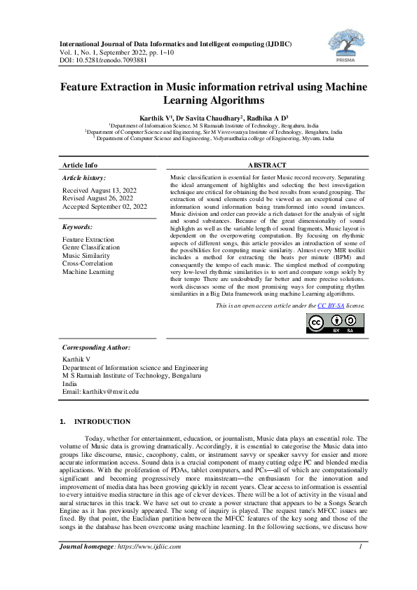 (PDF) Feature Extraction in Music information retrival using Machine ...