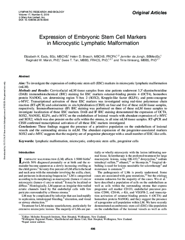 (PDF) Expression of Embryonic Stem Cell Markers in Microcystic ...