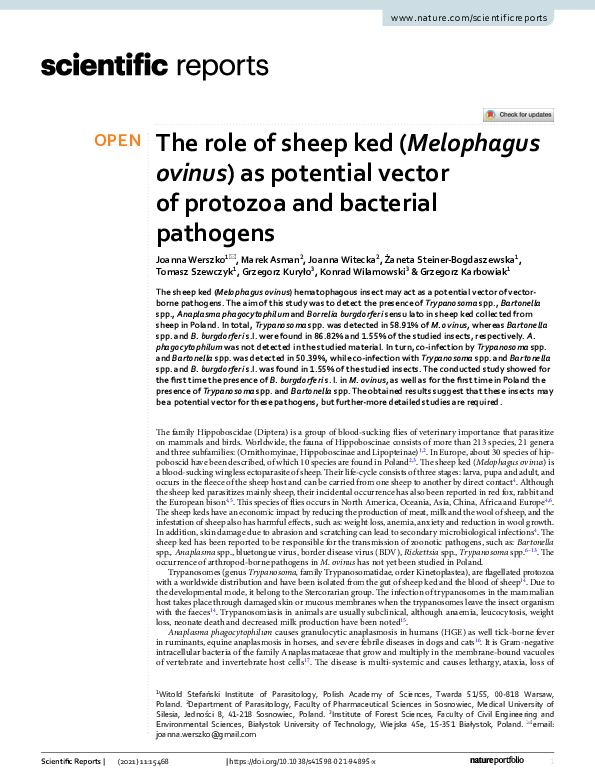 (PDF) The role of sheep ked (Melophagus ovinus) as potential vector of ...