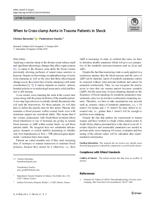 (PDF) When to Cross-clamp Aorta in Trauma Patients in Shock