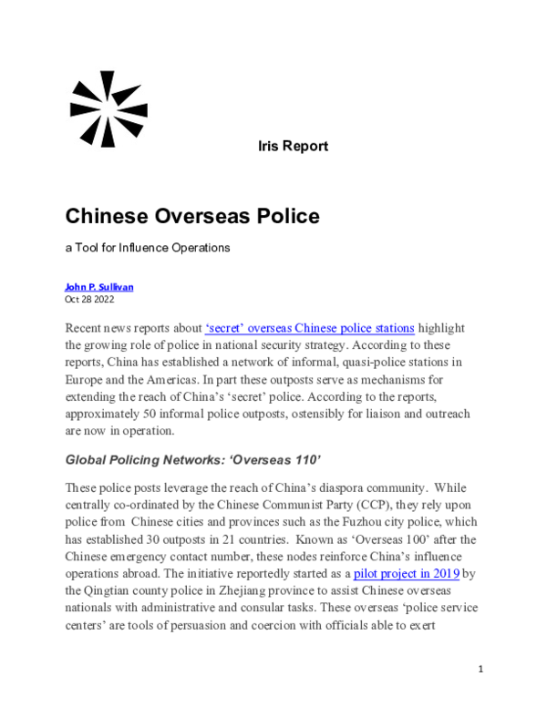 (PDF) Chinese Overseas Police: a Tool for Influence Operations