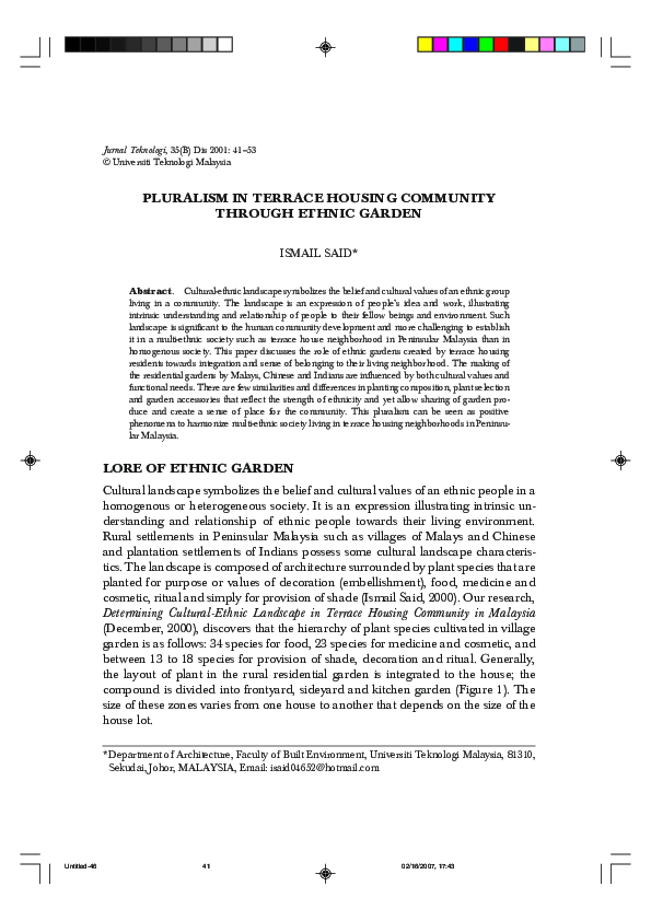 (PDF) Pluralism in Terrace Housing Community Through Ethnic Garden