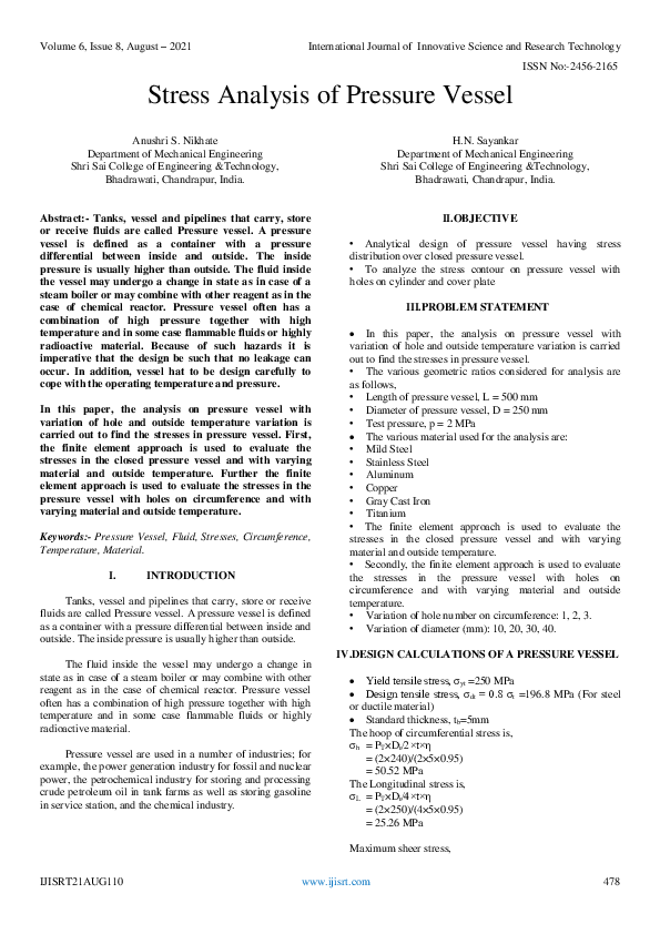 (PDF) Stress Analysis of Pressure Vessel