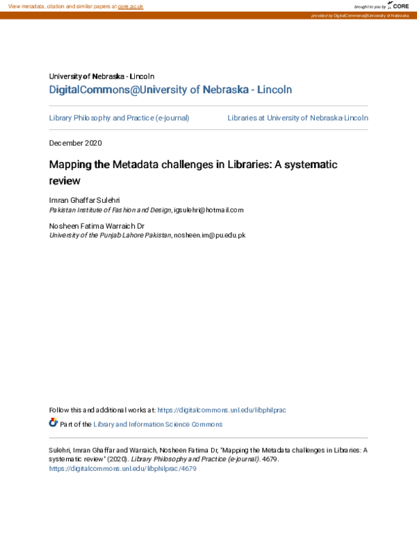 (PDF) Mapping the Metadata challenges in Libraries: A systematic review