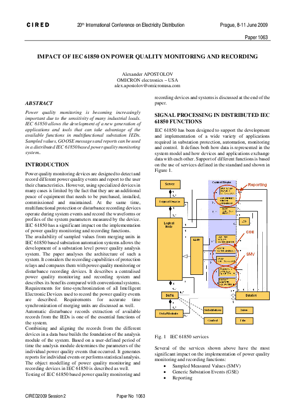Pdf Impact Of Iec 61850 On Power Quality Monitoring And Recording