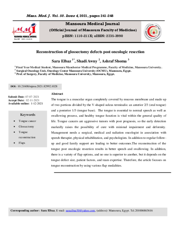 (PDF) Reconstruction of glossectomy defects post oncologic resection
