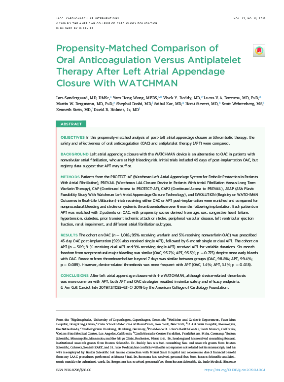 (PDF) Propensity-Matched Comparison of Oral Anticoagulation Versus ...
