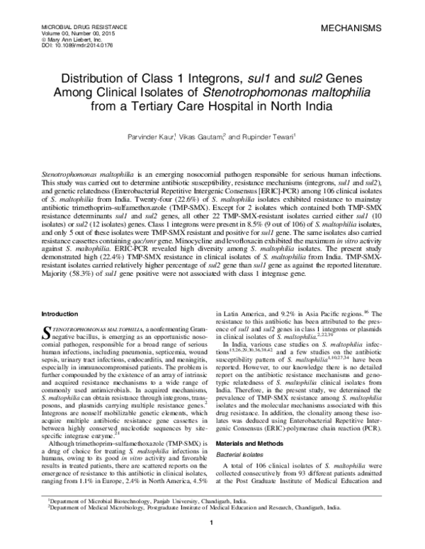 (PDF) Distribution of Class 1 Integrons,sul1andsul2Genes Among Clinical ...