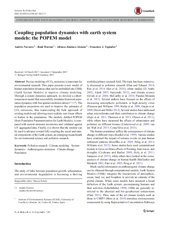 (PDF) Coupling population dynamics with earth system models: the POPEM ...