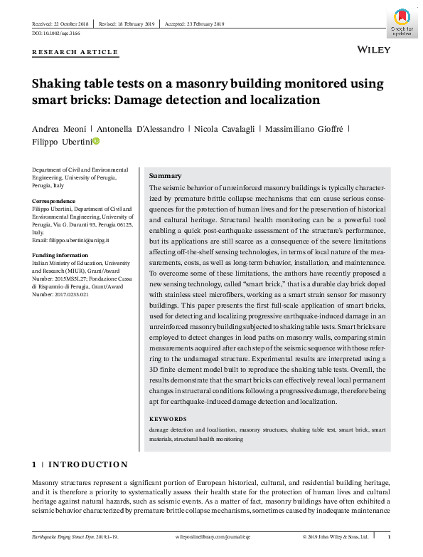 (PDF) Shaking table tests on a masonry building monitored using smart ...