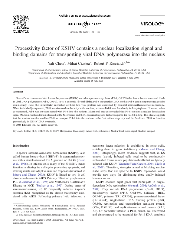 (PDF) Processivity factor of KSHV contains a nuclear localization ...