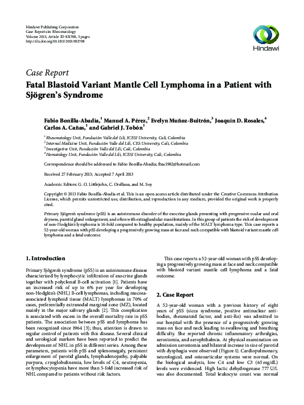 (PDF) Fatal Blastoid Variant Mantle Cell Lymphoma in a Patient with ...