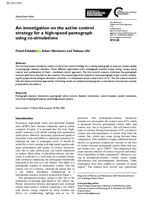 (PDF) An investigation on the active control strategy for a high-speed pantograph using co ...
