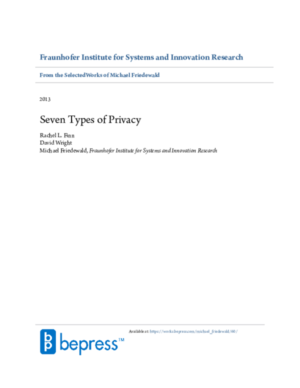 (PDF) Seven Types of Privacy