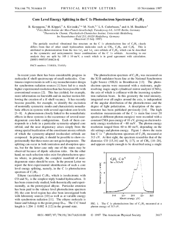 Pdf Core Level Energy Splitting In The C 1s Photoelectron Spectrum Of