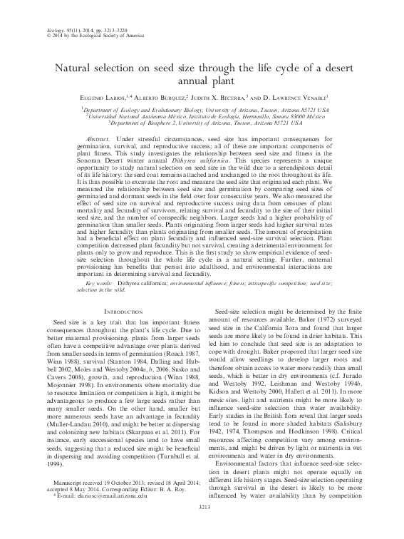 (PDF) Natural selection on seed size through the life cycle of a desert ...