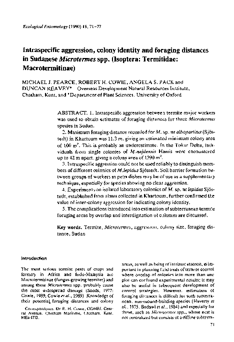 (PDF) Intraspecific aggression, colony identity and foraging distances ...