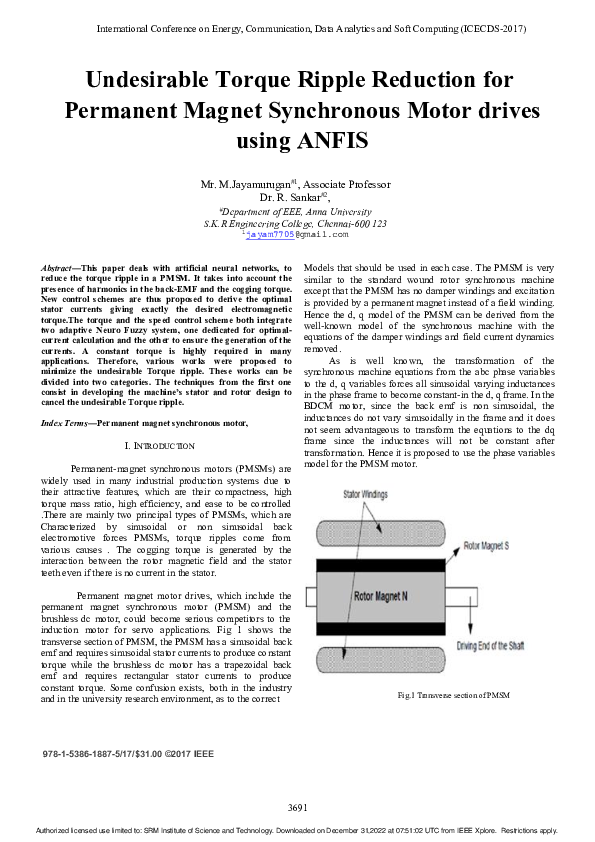 Pdf Permanent Magnet Synchronous Motor Magnet Designs With Skewing