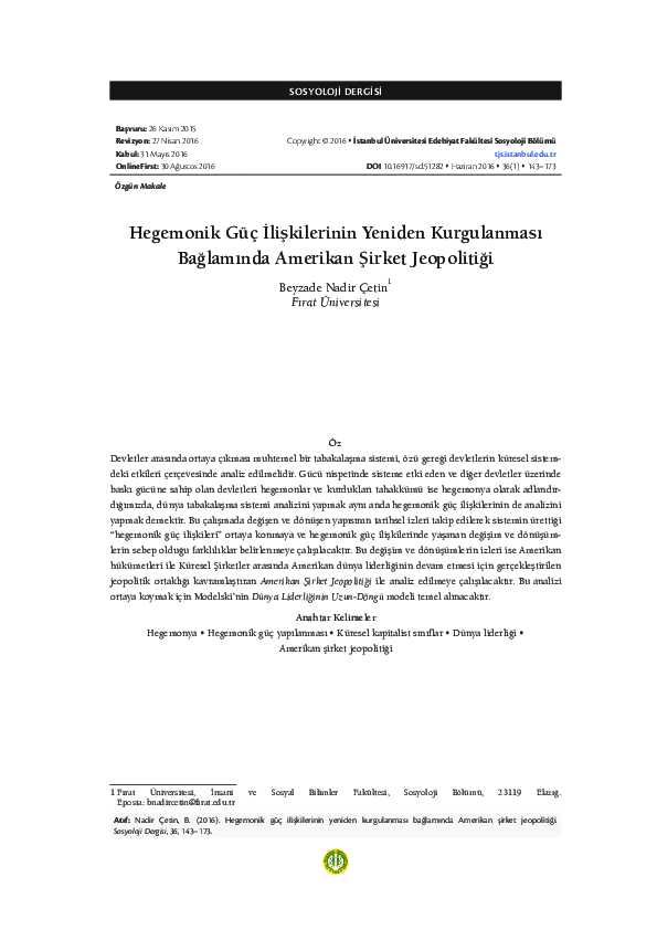 (PDF) Hegemonik Güç İlişkilerinin Yeniden Kurgulanması Bağlamında ...