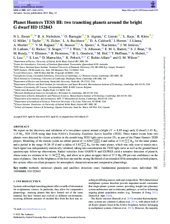 (PDF) Planet Hunters TESS III: two transiting planets around the bright ...