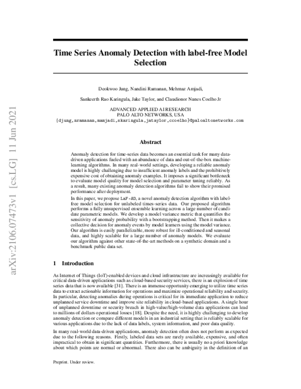 Pdf Time Series Anomaly Detection With Label Free Model Selection