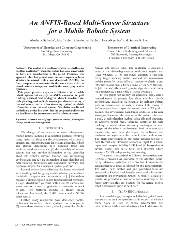 (PDF) An ANFIS-based multi-sensor structure for a mobile robotic system