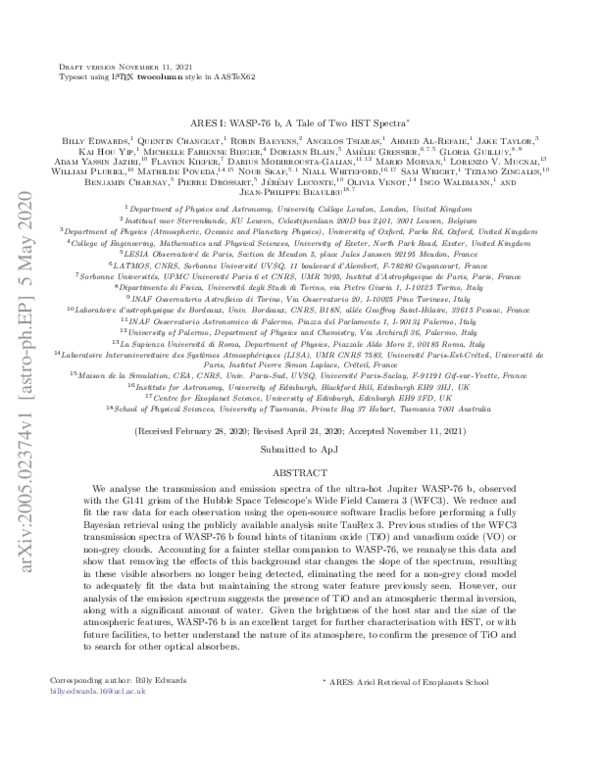(PDF) ARES I: WASP-76 b, A Tale of Two HST Spectra