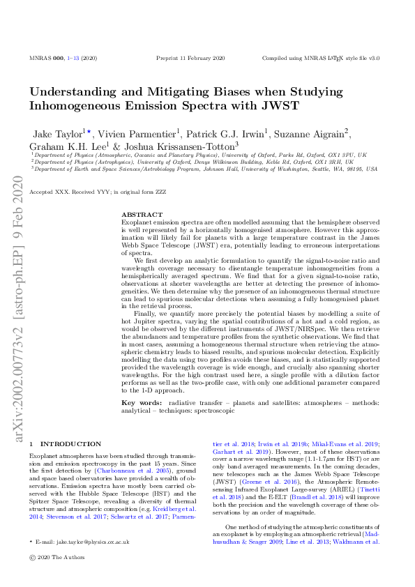 (PDF) Understanding and mitigating biases when studying inhomogeneous emission spectra with JWST