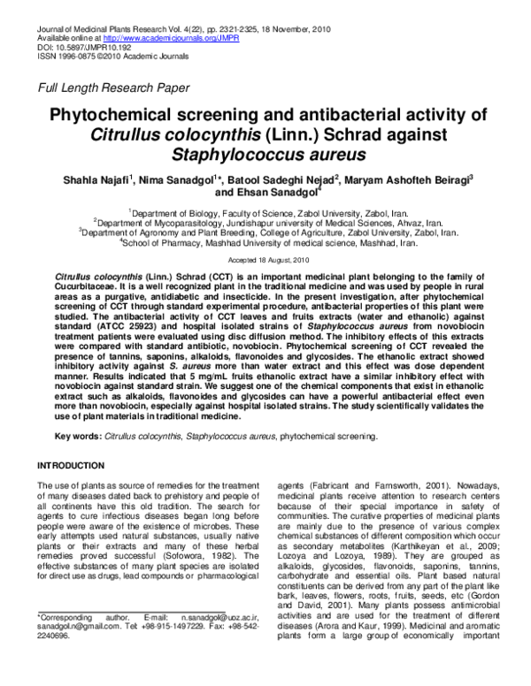(PDF) Phytochemical screening and antibacterial activity of Citrullus ...