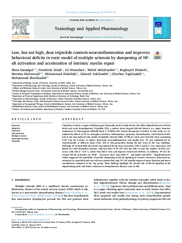 (PDF) Low, but not high, dose triptolide controls neuroinflammation and ...