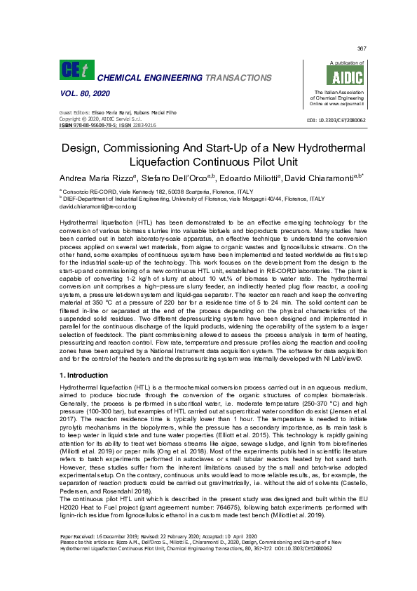 (PDF) Design, Commissioning and Start-up of a New Hydrothermal ...
