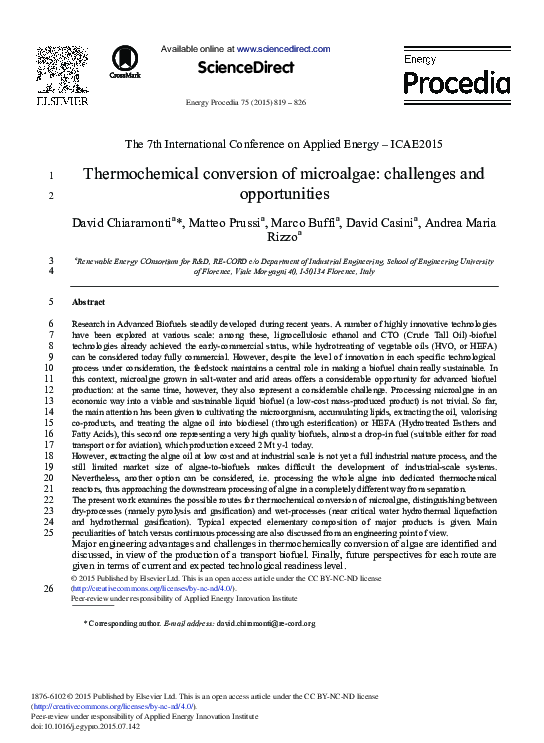 (PDF) Thermochemical Conversion of Microalgae: Challenges and Opportunities