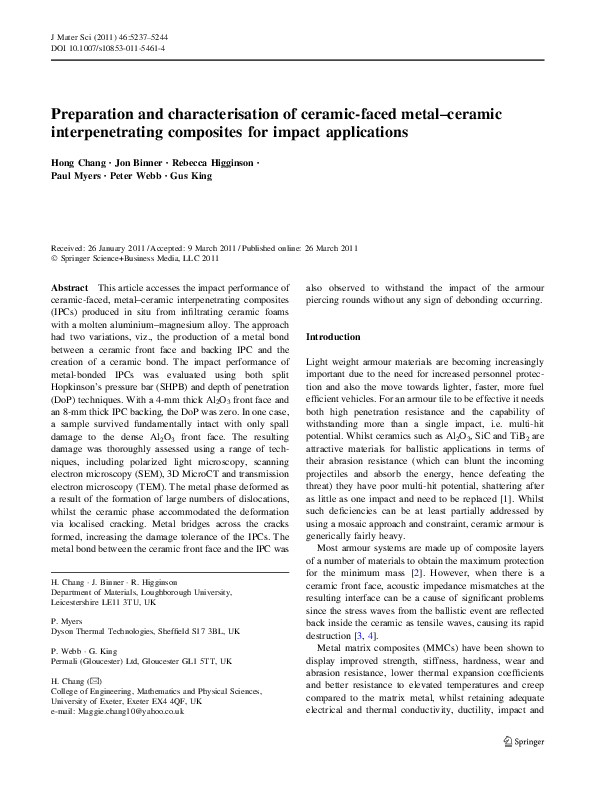 Pdf Preparation And Characterisation Of Ceramic Faced Metal Ceramic Interpenetrating