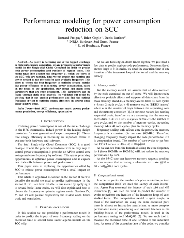 (PDF) Performance modeling for power consumption reduction on SCC